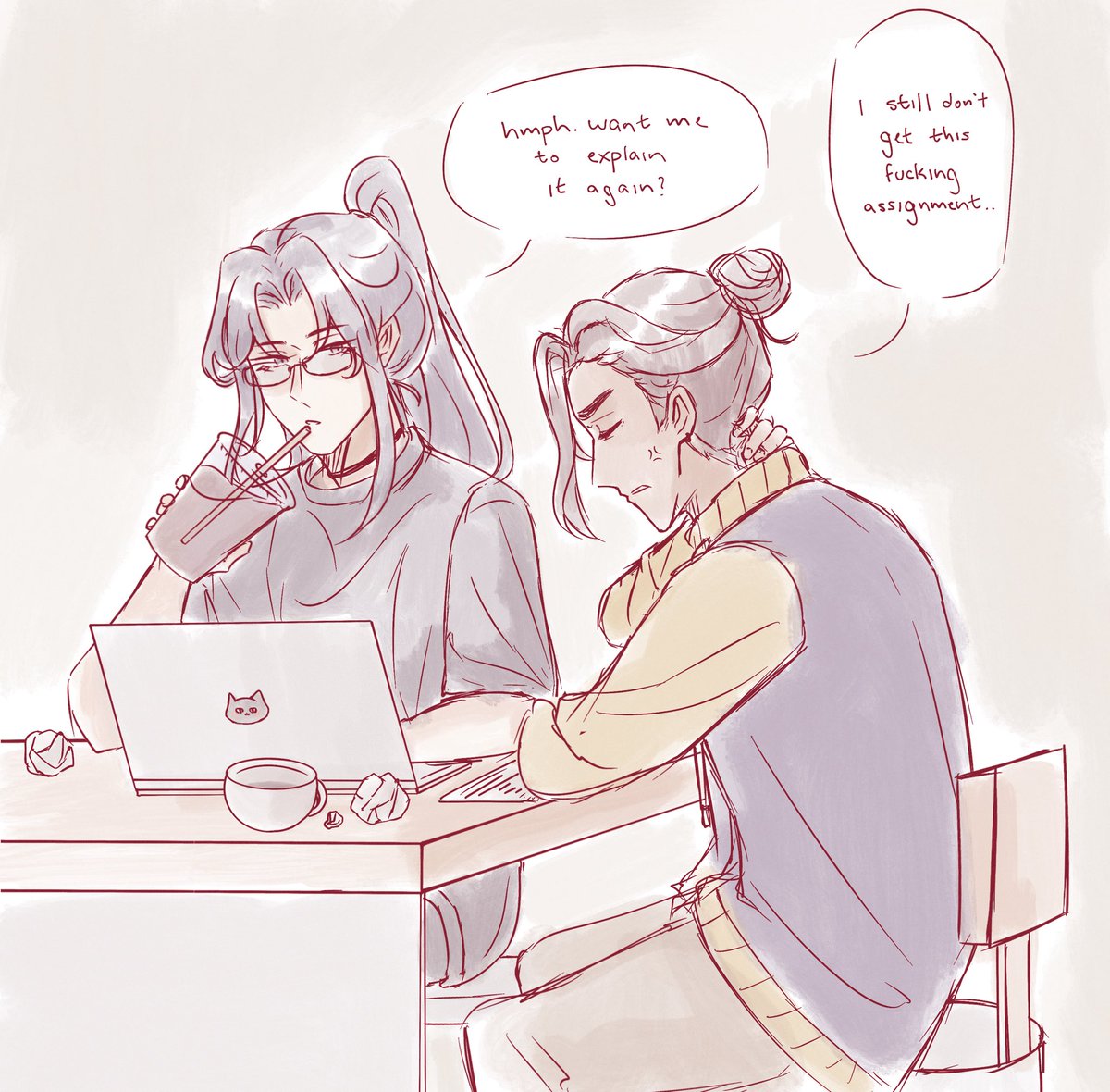 「fengqing university au ☕️ feng xin and mu qing cram studying」anhi 🌸 s3 ...