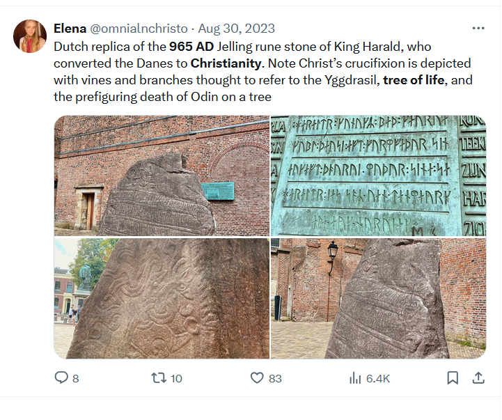 "Found in the 10th Century, the Rune Stones of Jelling portrayed Christ ...