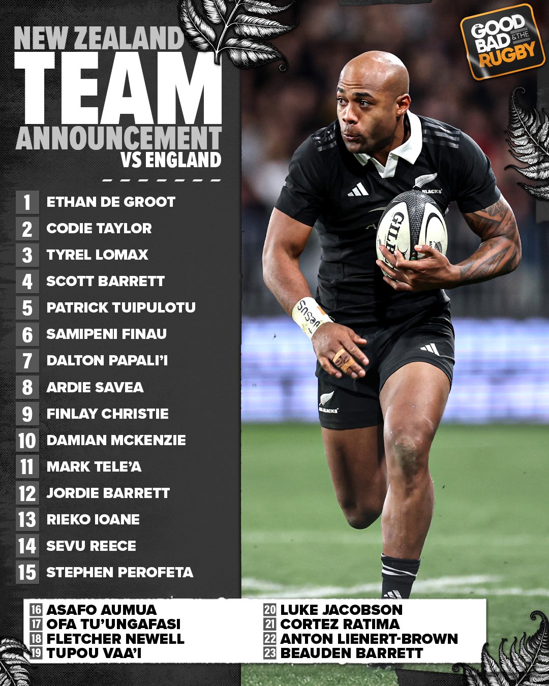 The Good The Bad The Rugby on X New Zealand make one change to face England at Eden Park Scrum half Finlay Christie starts with Cortez Ratina set for his Test