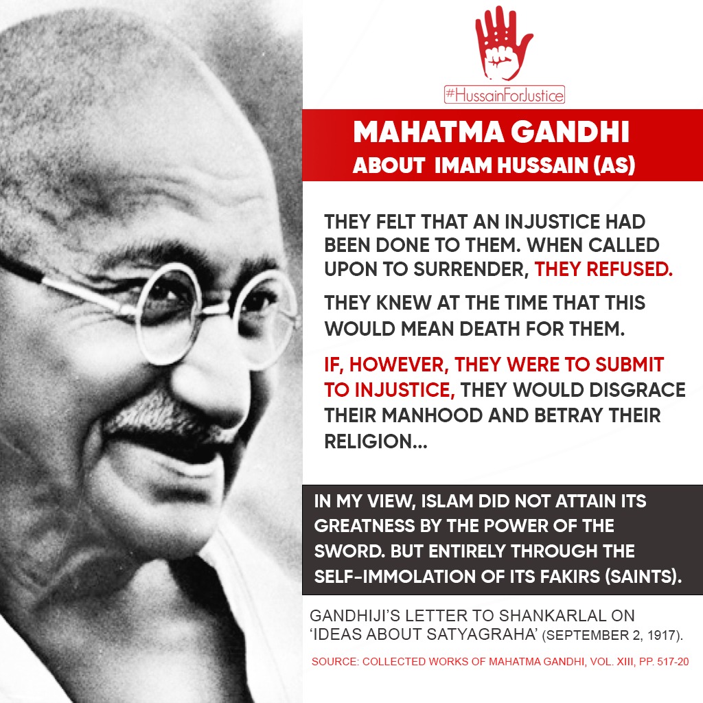 Mahatma Gandhi Words For Imam Hussain As Y Itisl Muharram