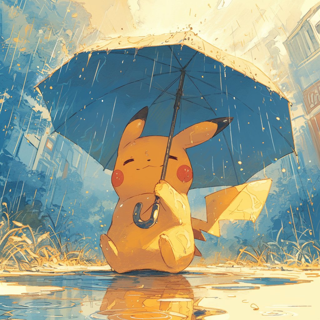 ピカチュウ 「Pikachu likes the sound of rain 」|tarteのイラスト