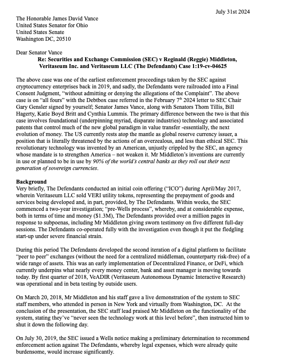 An open letter written by the Veri Community addressing the ...