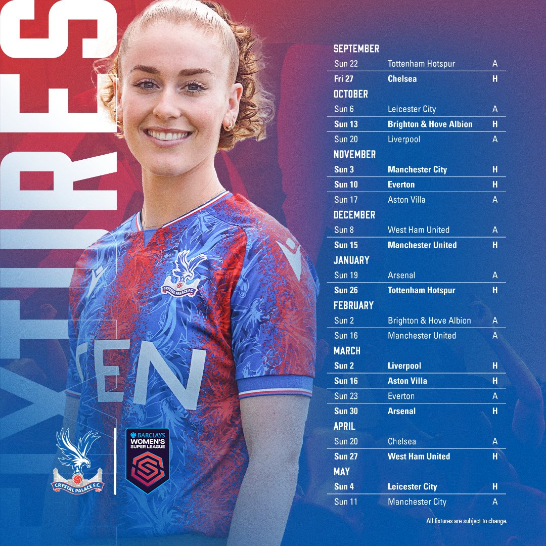 Crystal Palace F.C. Women on X Our 2024 25 BarclaysWSL fixtures have dropped CPFC X