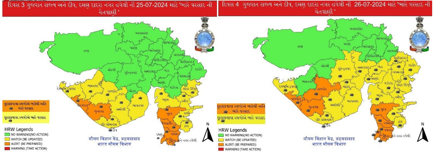 Red alert in parts of Gujarat; IMD issues heavy rain forecast till July 28th | DeshGujarat