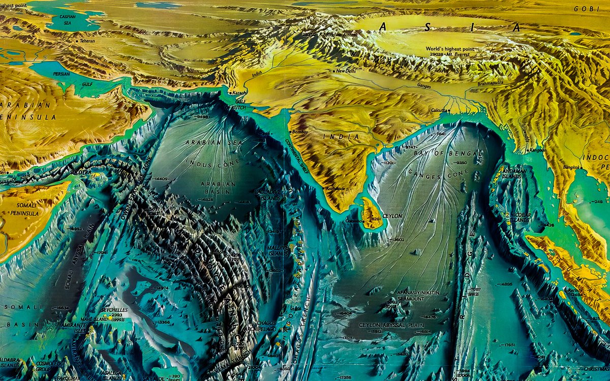 "Indian Ocean Floor" Zoom in to spot the revered Indus and Ganges on ...