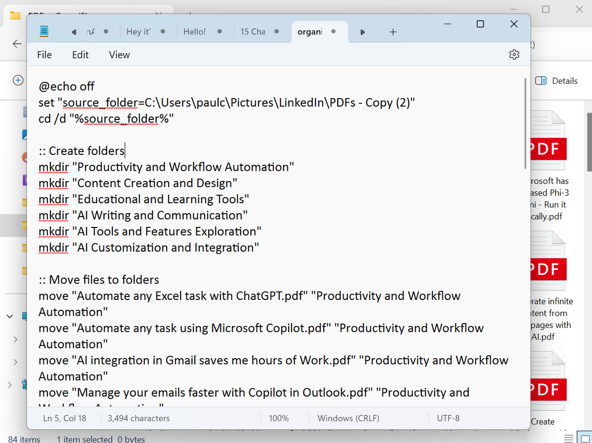 I started automating all the tasks on my computer using ChatGPT. Organizing 80+ files took me ...