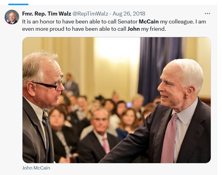 Tim Walz and John McCain. That's very interesting. https://t.co ...