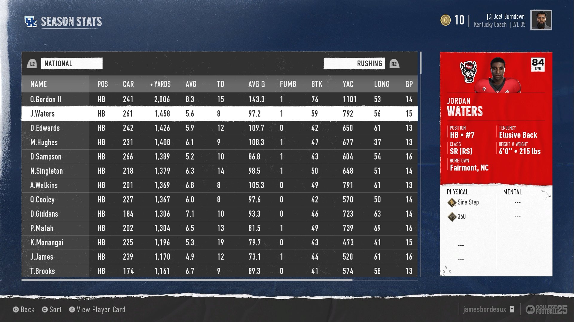 Bordeaux on X College Football 25 Dynasty rushing stats are now much more accurate. Love this https t WVLtPvpuK2 X
