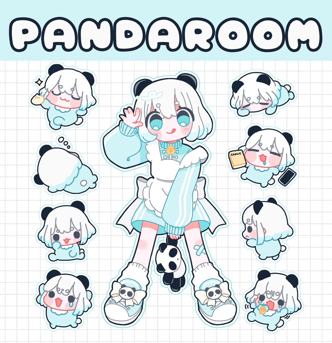 「8/18コミティア149 新刊サンプル🐼 「PANDAROOM」A5正方形/26p/フルカラー 🩵創作キャラ半田ち」ぽちろー🐶通販中の漫画