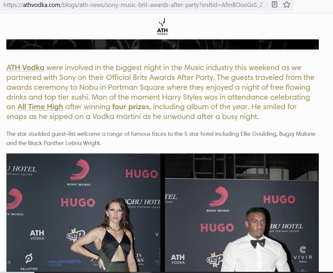 2023 "ATH Vodka were involved in the biggest night in the Music ...