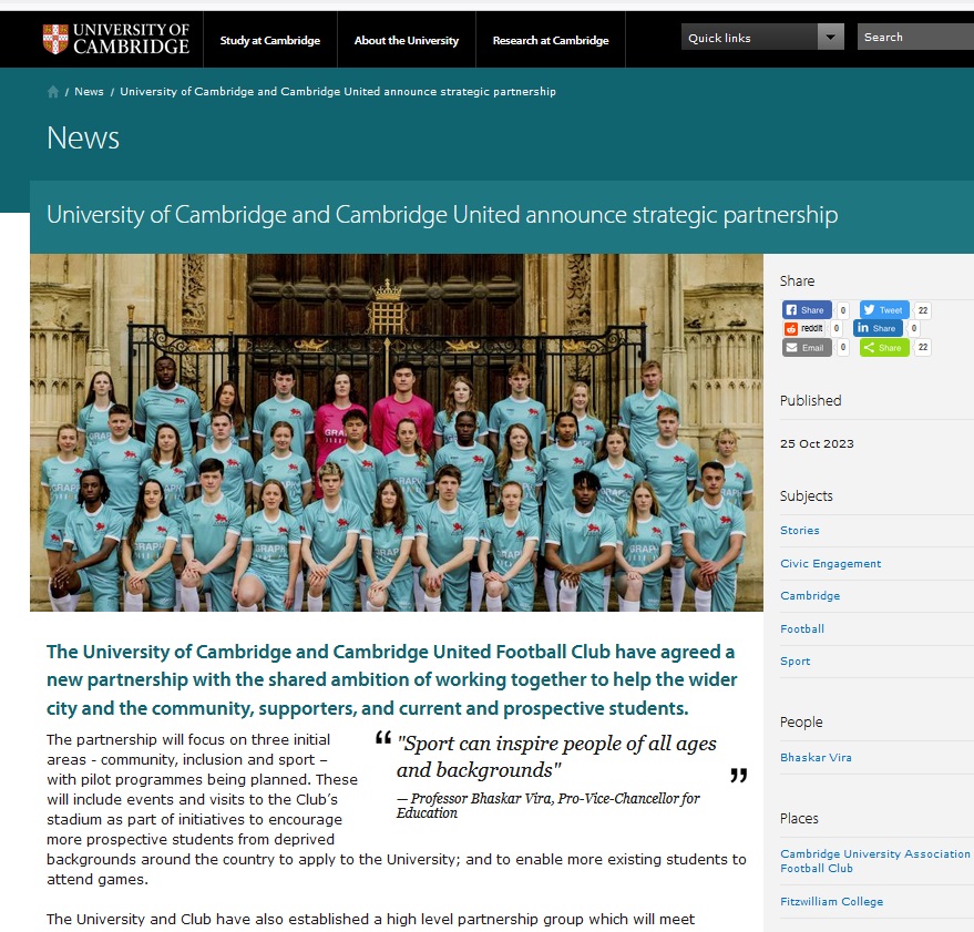 "Cambridge United: A football club at the heart of its community Ben ...