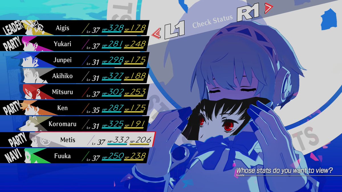 Persona 3 Reload Episode Aigis Pause Menu Screens - Pause Menu - Party