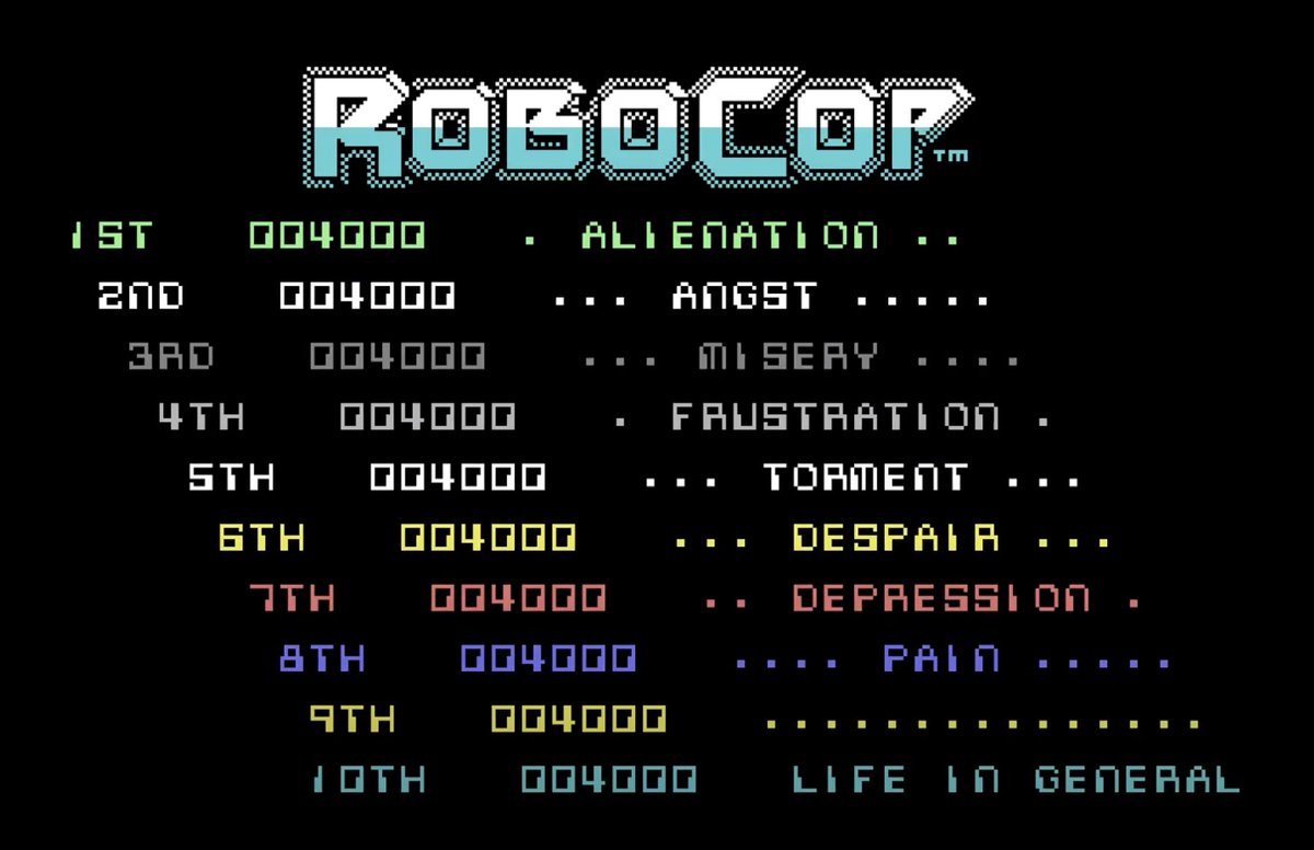 Robocop high score screen for the C64