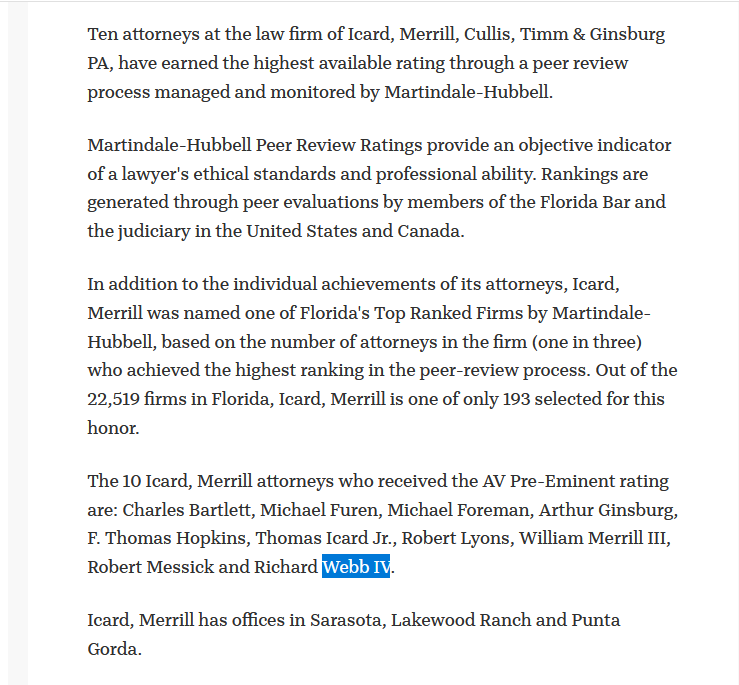 Sarasota Herald-Tribune , 2013 "Ten attorneys at the law firm of Icard ...