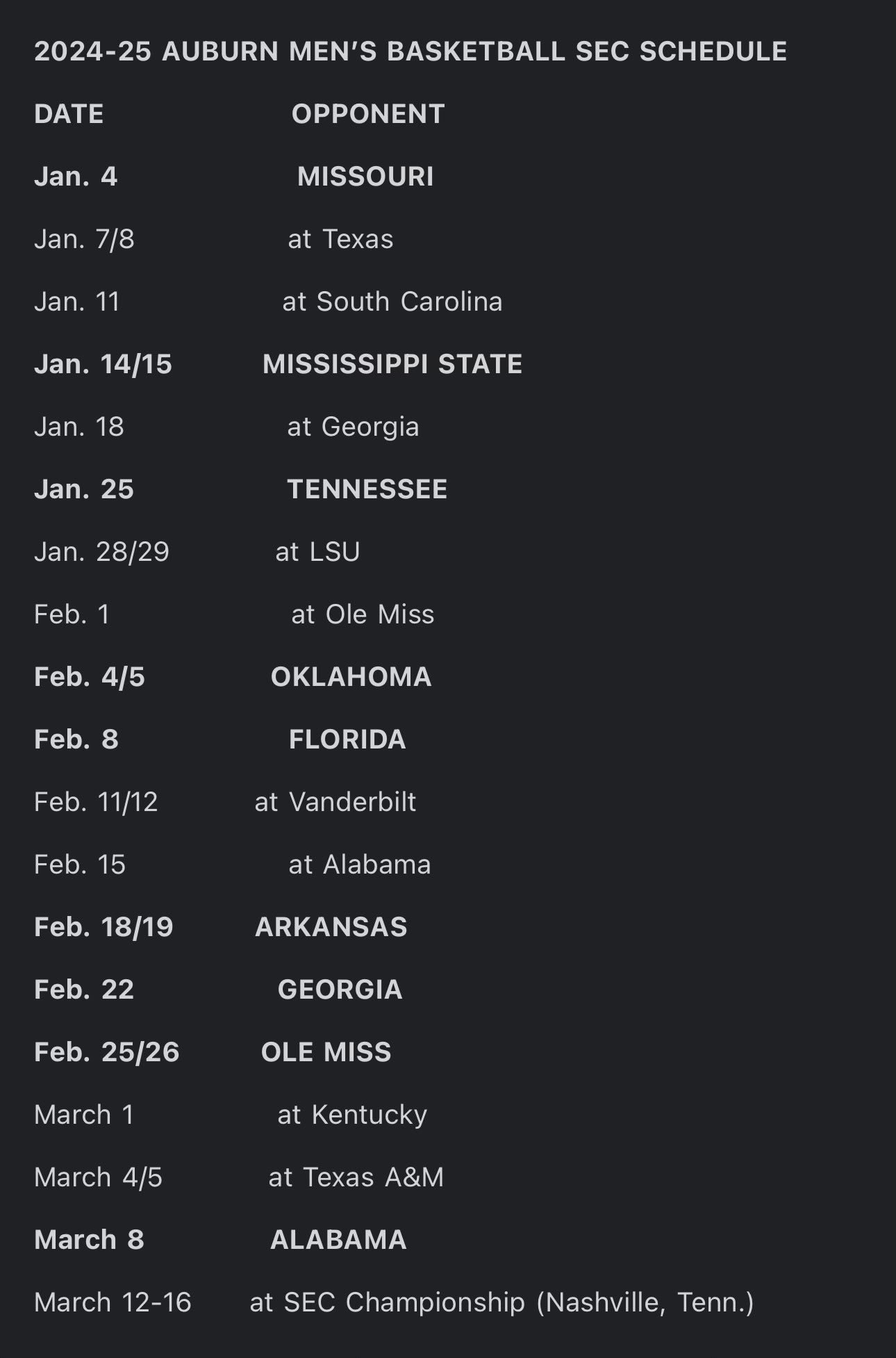 Auburn men's basketball schedule store