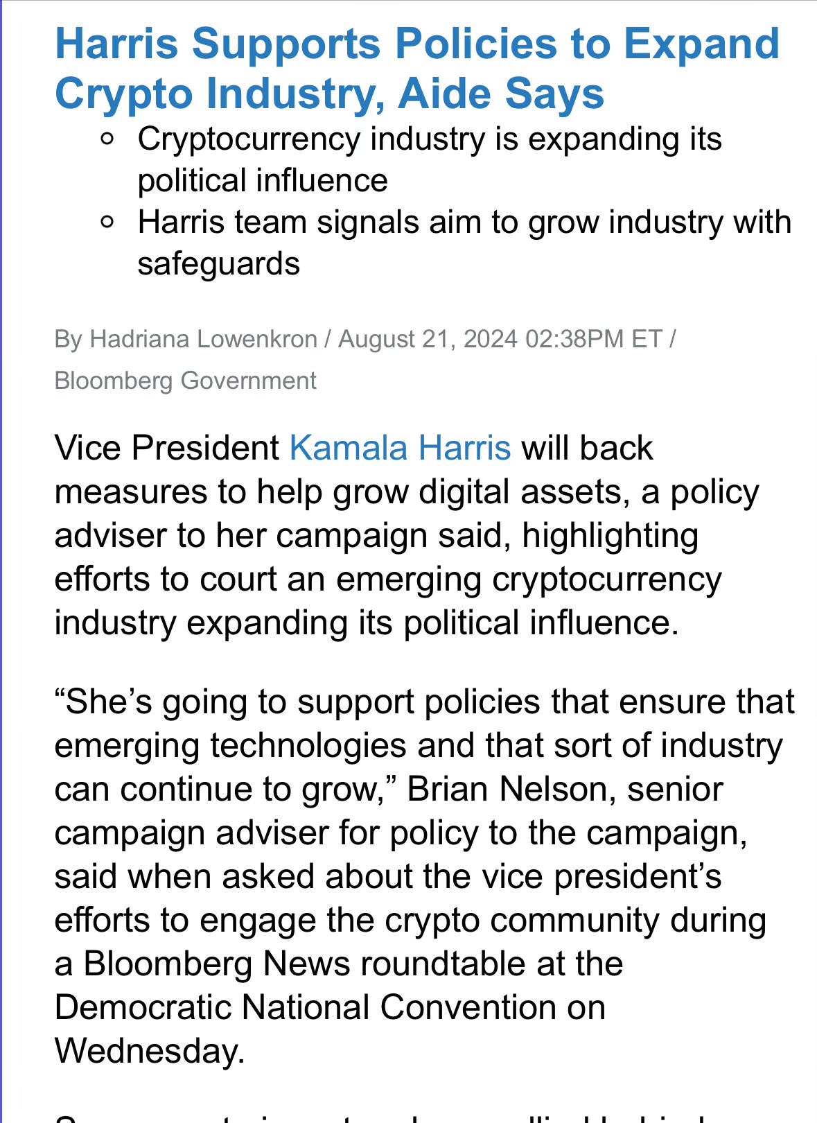 Coinbase Policy Chief Endorses Kamala Harris’ Crypto Industry Expansion ... Coinbase Policy Chief Endorses Kamala Harris’ Crypto Industry Expansion ...