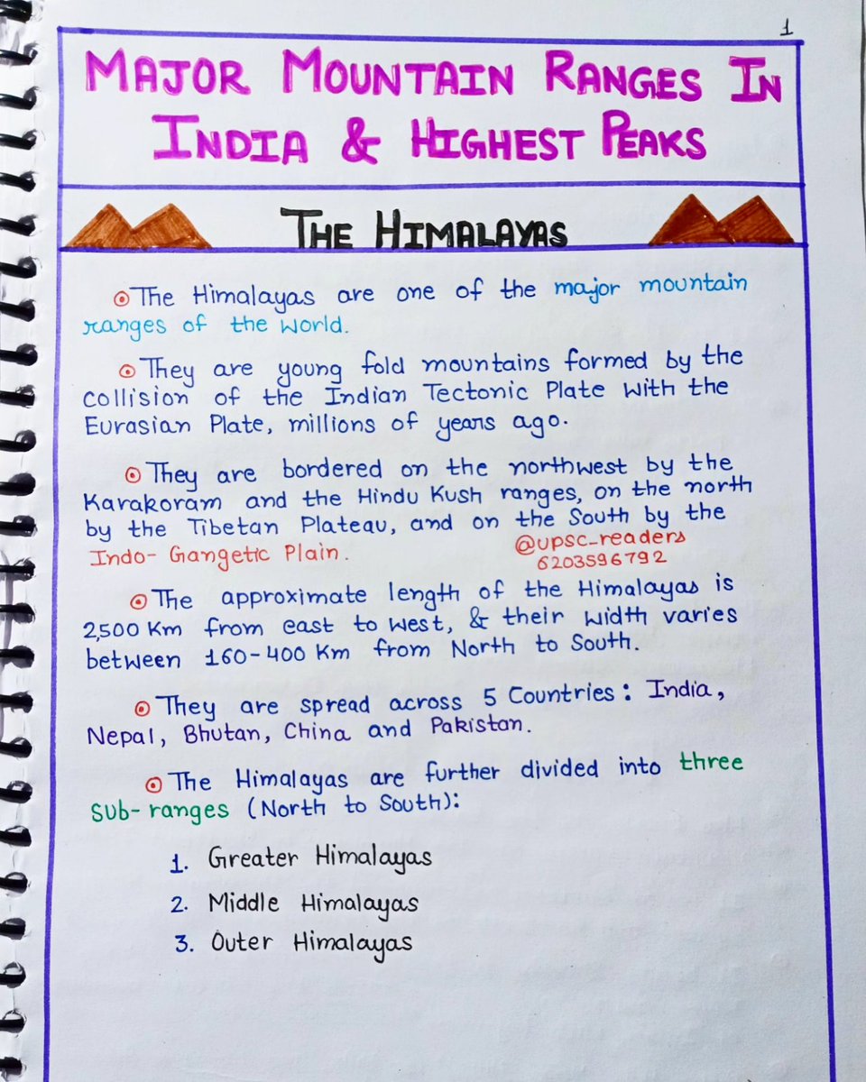 Major Mountain Ranges in India and Its Highest Peaks 👇 For PDF, comment ...