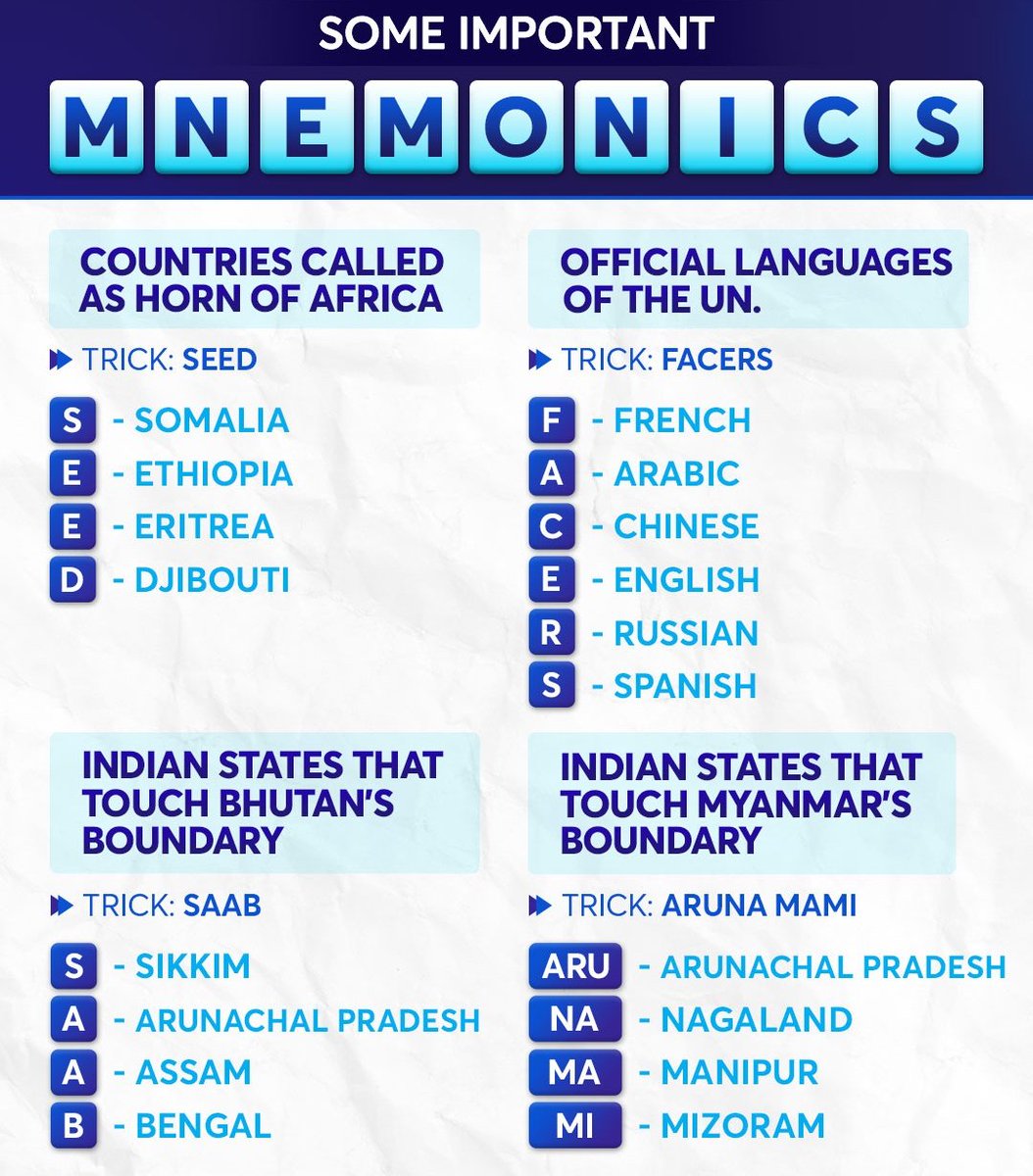🔆Some Important Mnemonics 👇 - Thread from UPSC_Highlights @upsc ...