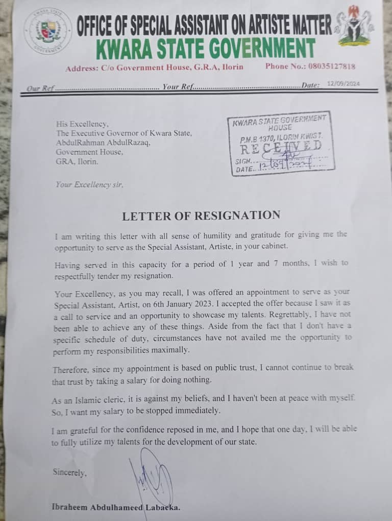 Islamic Singer Ibraheem Labaeka, Resigns As Kwara Governor's Special ...