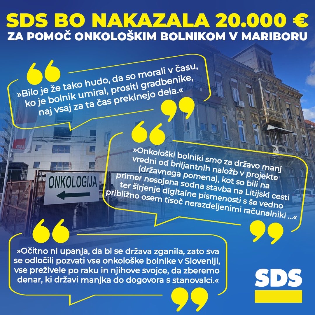Ministrica za zdravje še vedno ni obiskala mariborske onkologije, SDS donirala 20 tisoč evrov ...