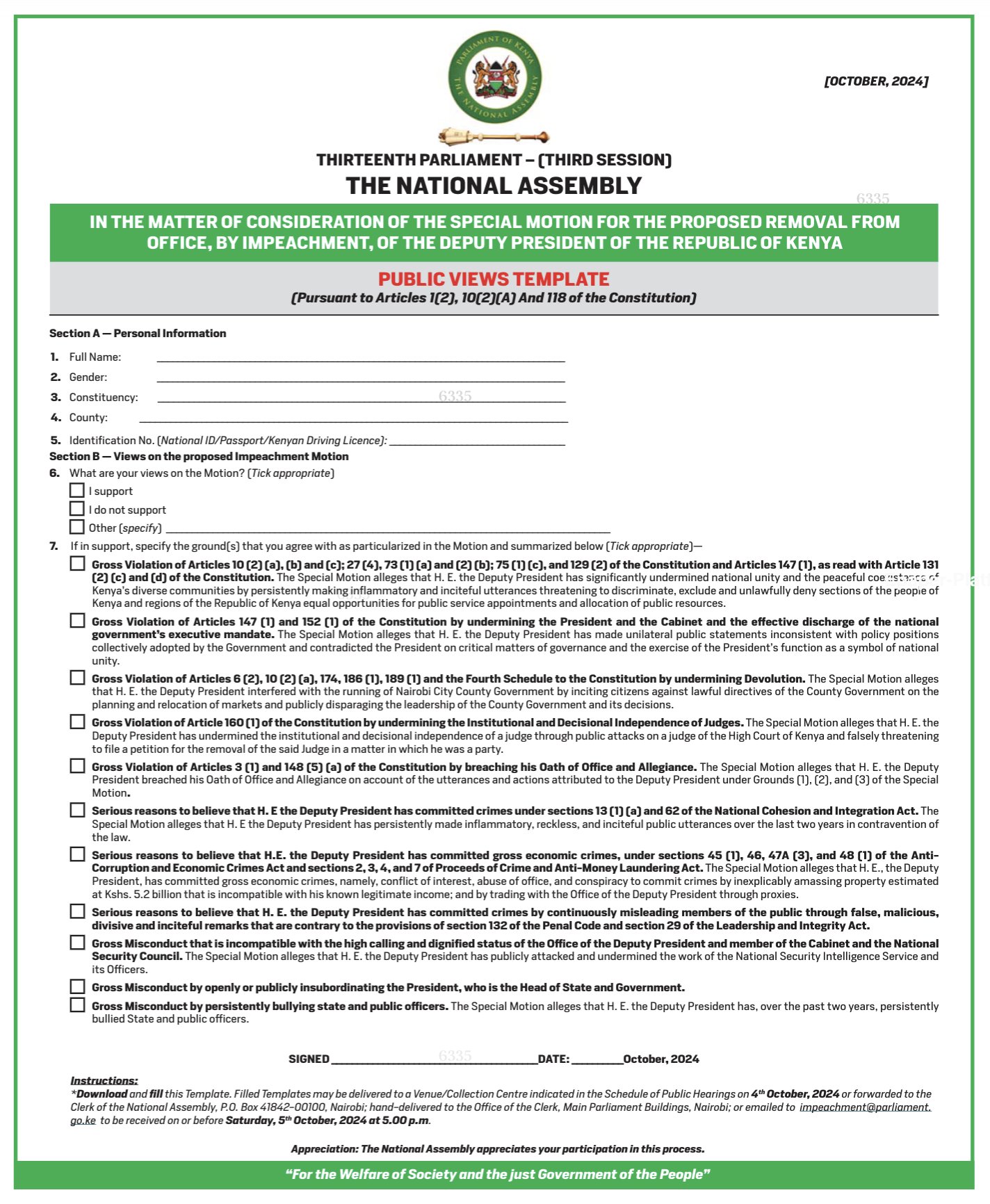 Impeachment Form Sample Issuu