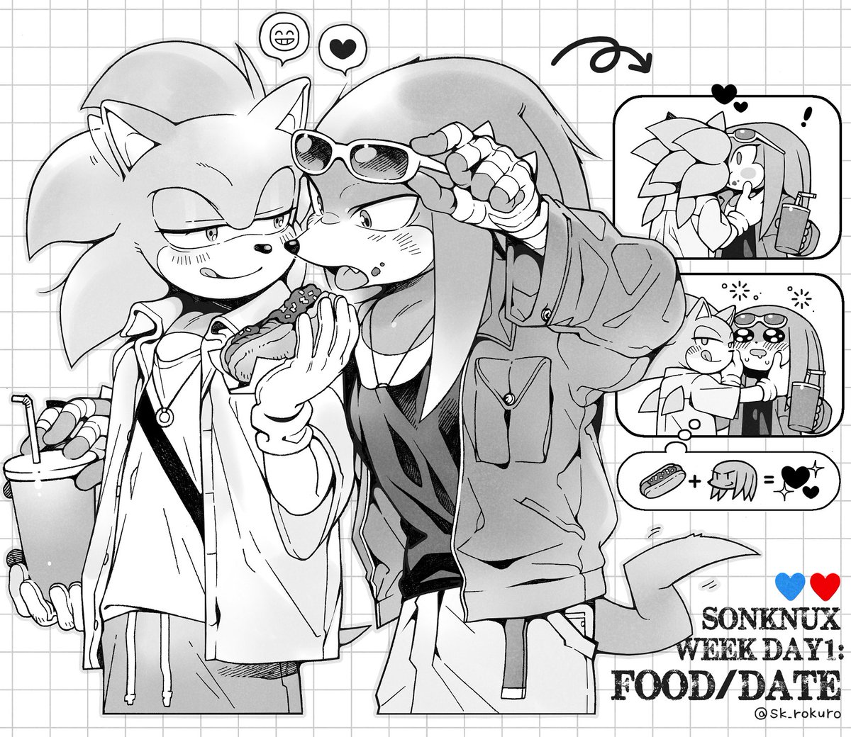 #SonknuxWeek】 💙Day 1 : FOOD/DATE🌭 #sonic #knuckles #sonkn」rokuro💙 ️3/16【S12b】の漫画