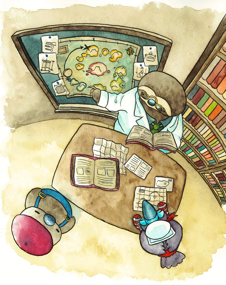 ノーチのお話 「ノーチラス諸島は13の大きな島から成る。うずまき状に島々が並ぶさまを、ノーチラス、すなわちオウムガイに」ノーチのしっぽ研究所の漫画