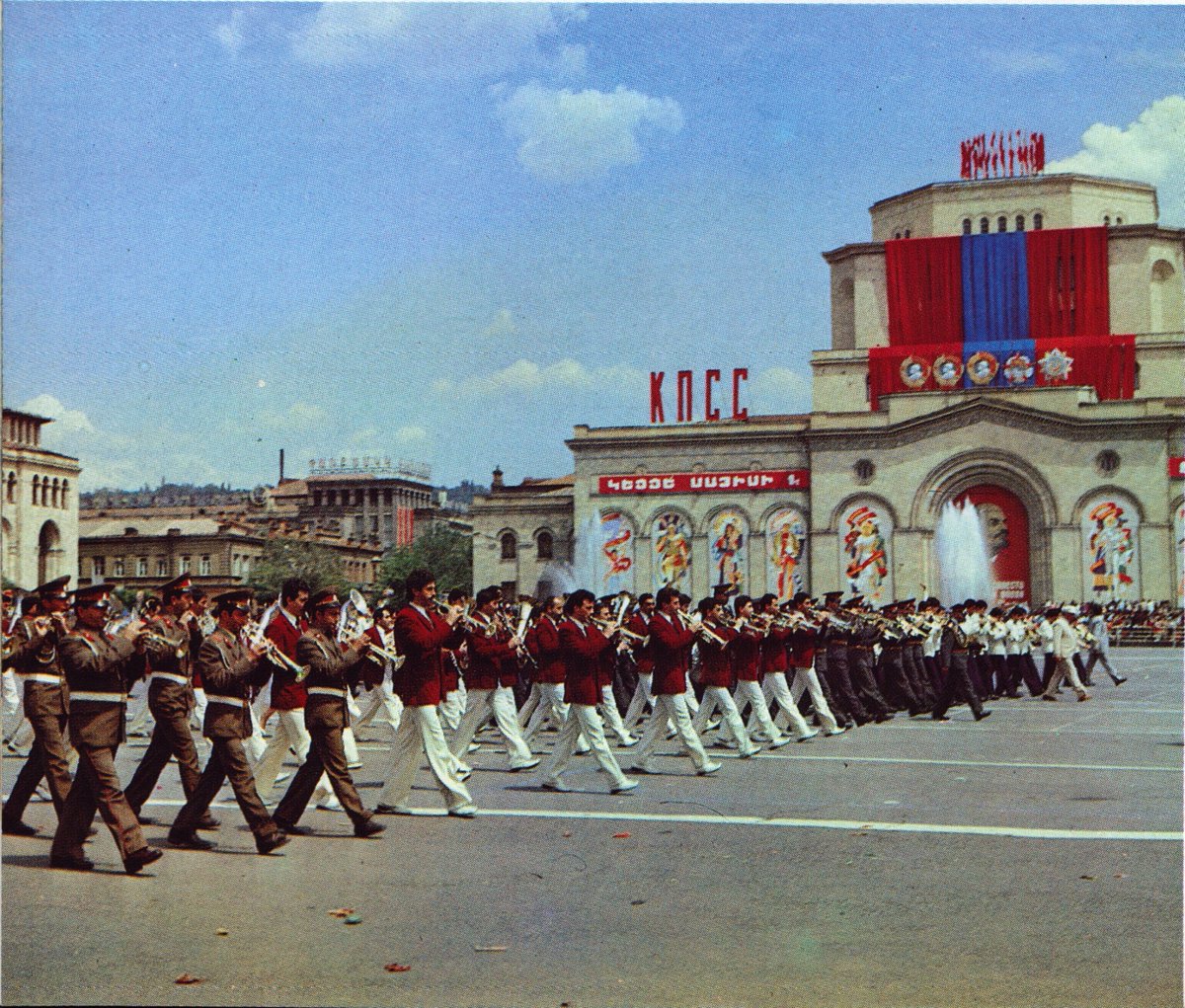 Parade on Lenin Square, Yerevan, Armenia SSR. 1980s.