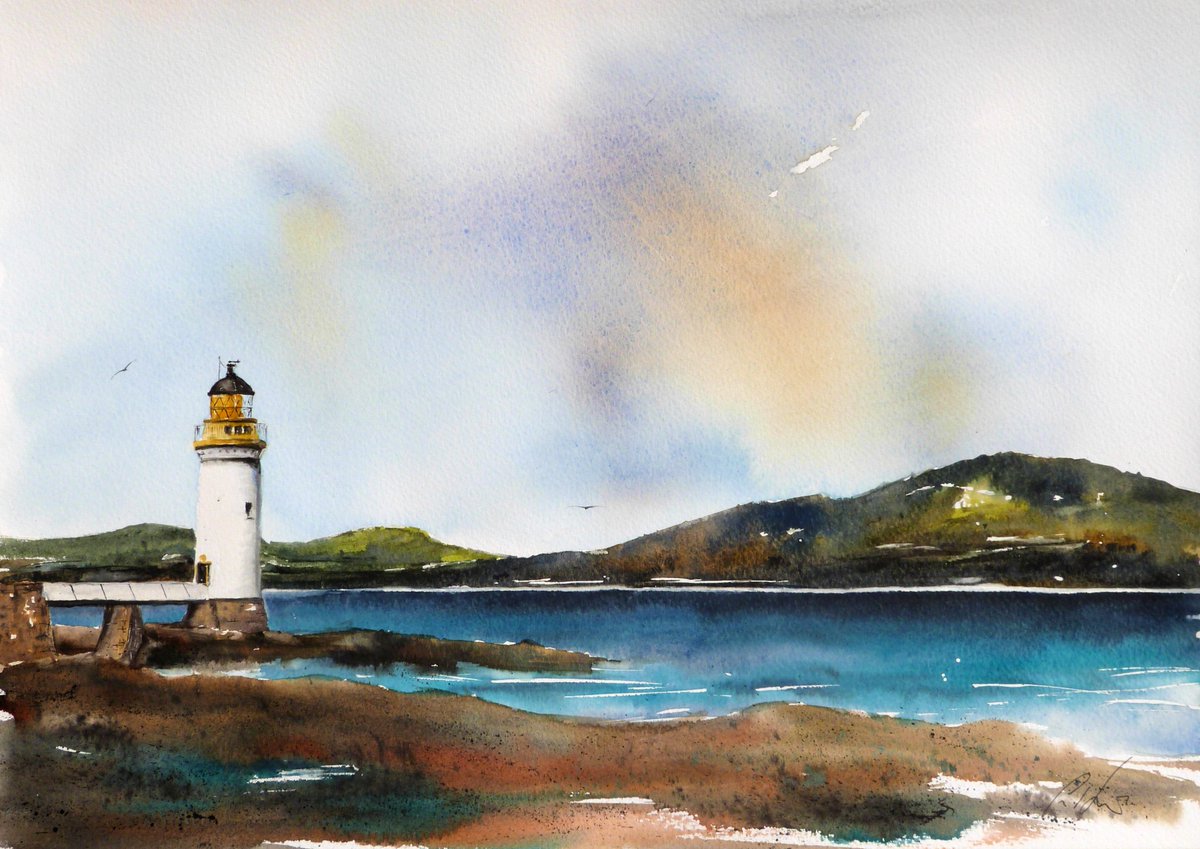 Rubha nan Gall Lighthouse, Tobermory, Mull. Watercolour painting. # ...