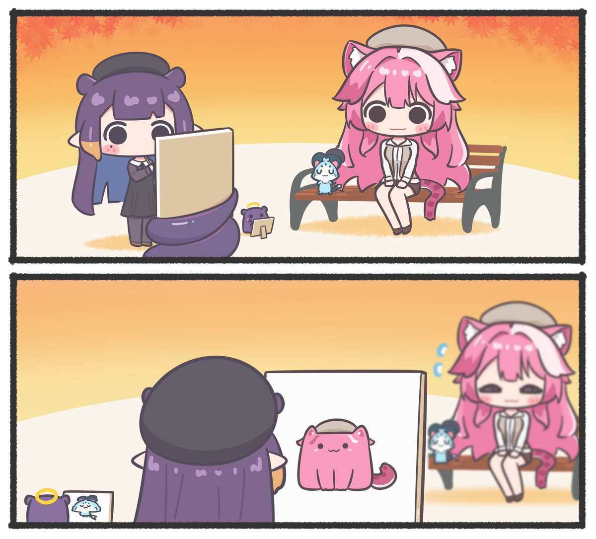 I'm a BIG CAT Ina senpai! Please draw me BIG!" "No problem"」m-pienの漫画