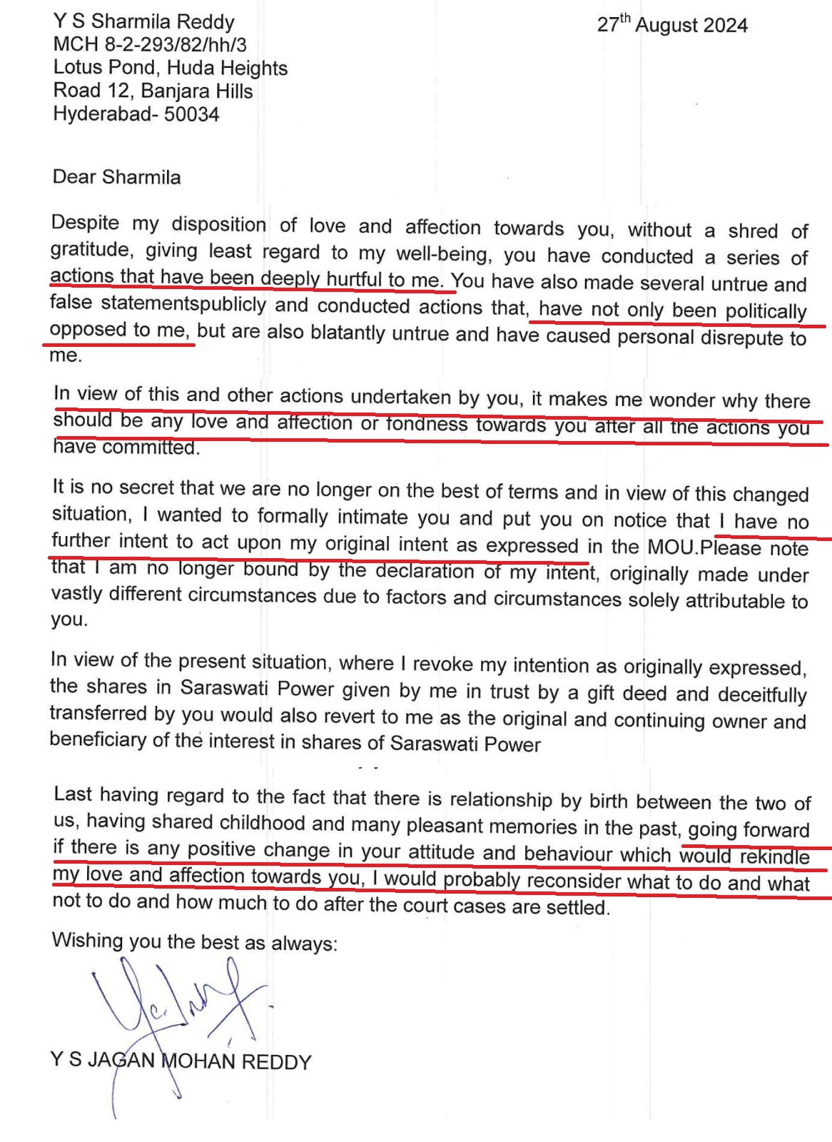 Sharmila and Vijayamma’s Full Letter to Jagan - Discussions - Andhrafriends.com