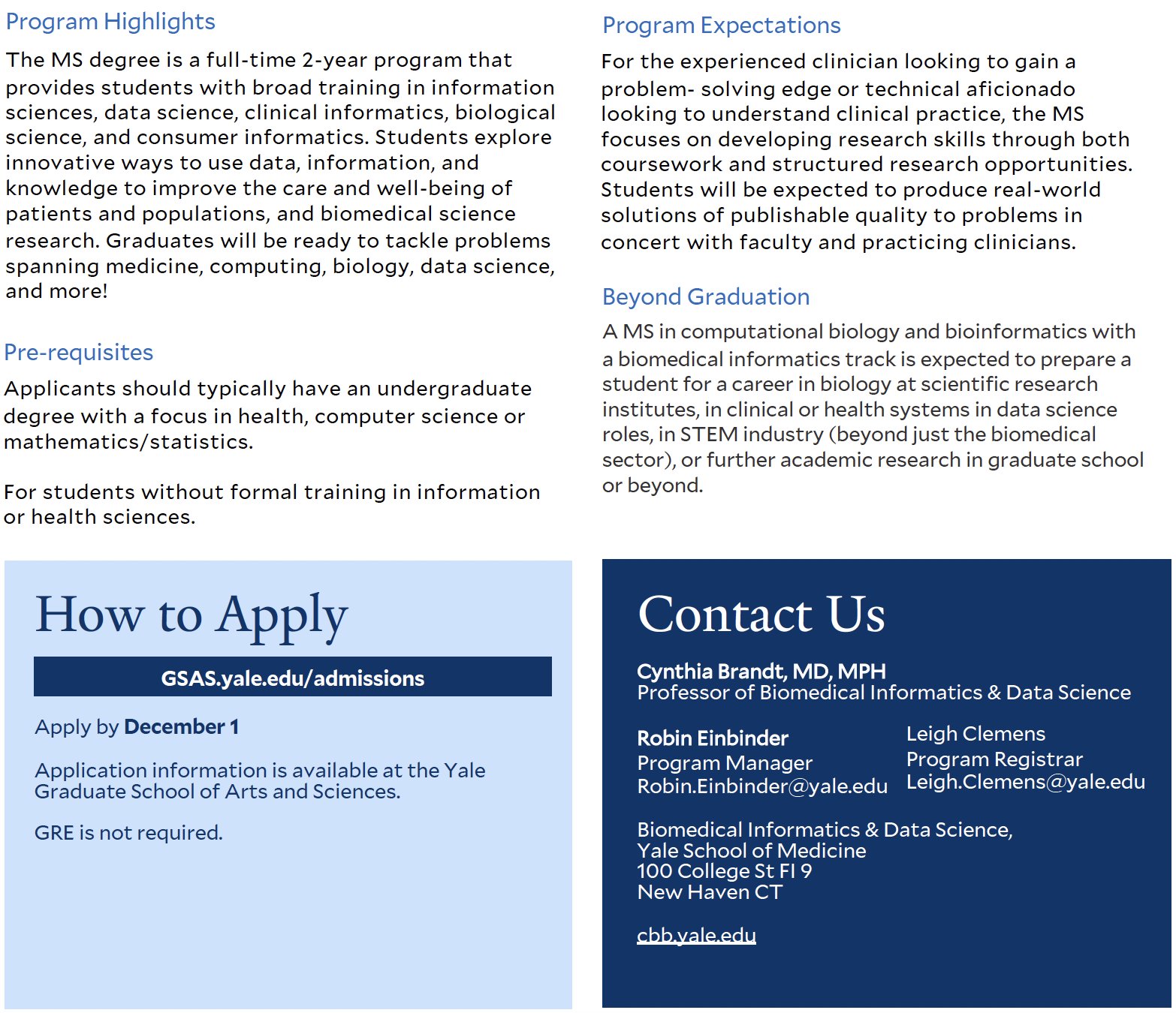 Yale Masters Computer Science