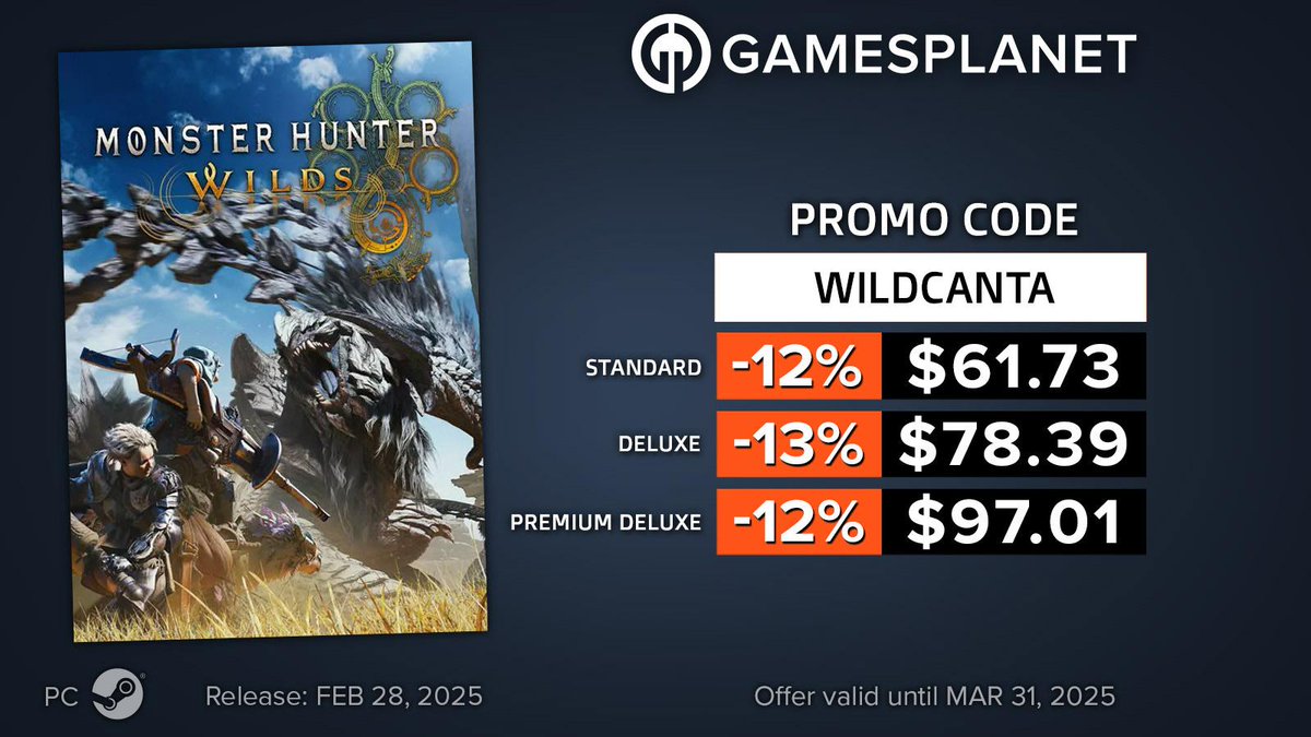 Canta Per Me on X With a new Monster Hunter game on the horizon the people at Gamesplanet have once again provided me with a discount code that you can use on