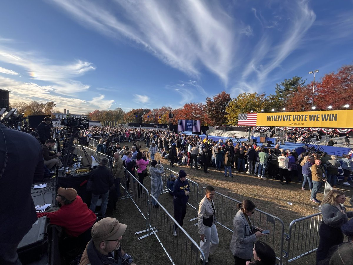 Massive line several blocks long for tonight's Harris/Walz rally in Ann ...