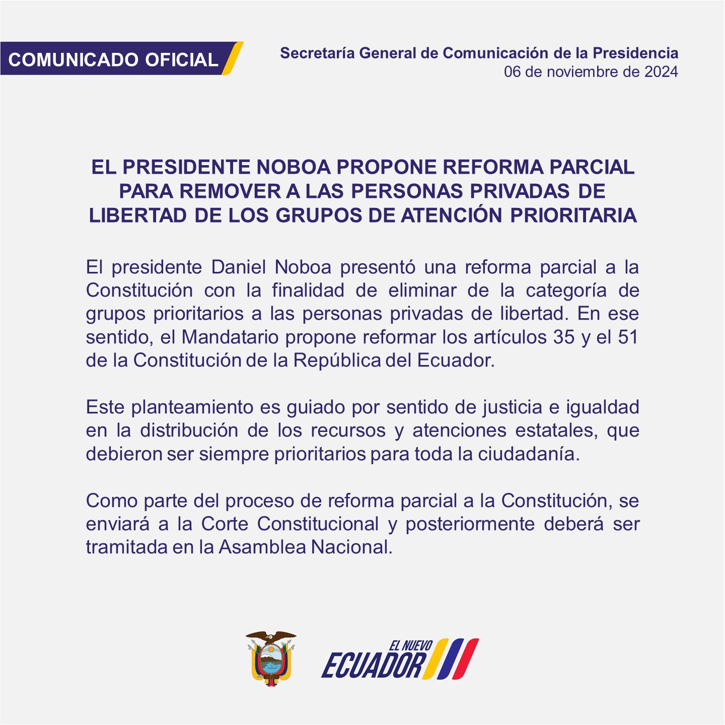 Daniel Noboa propone sacar a los presos de los grupos de atención ... Daniel Noboa propone sacar a los presos de los grupos de atención ...