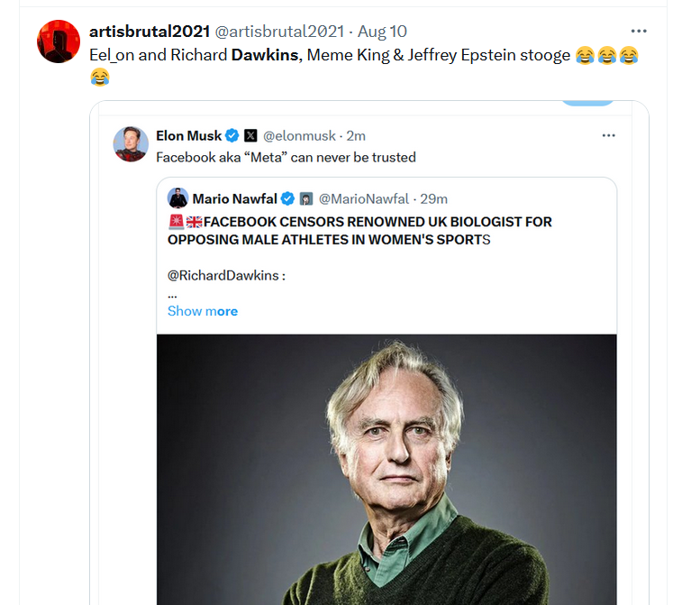 This is delicious.. Professor Meme, Richard Dawkins, reposts Carole ...