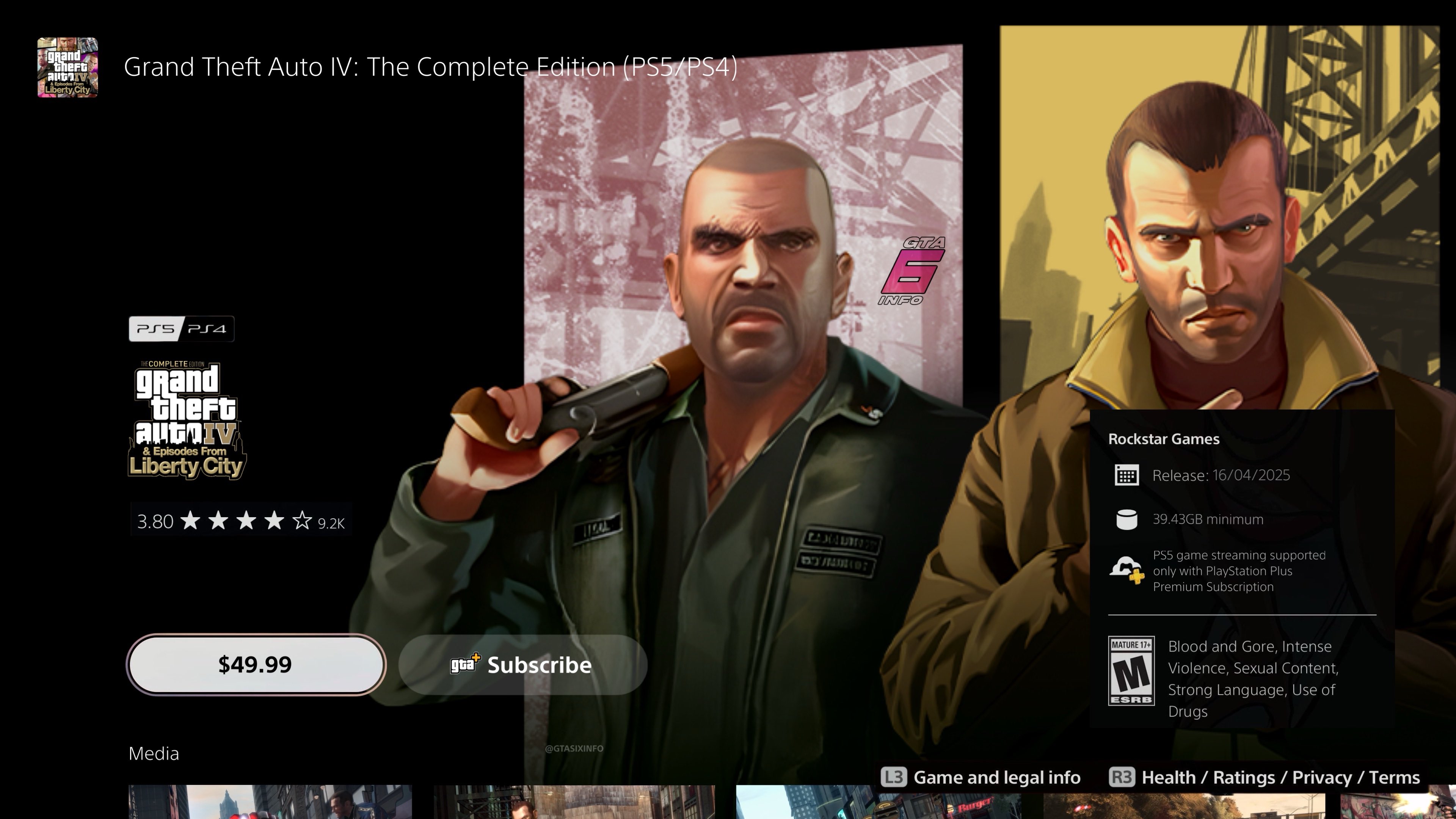 GTA 4 Fa imagina pagina da PS Store para versao de PlayStation 5 de Grand
