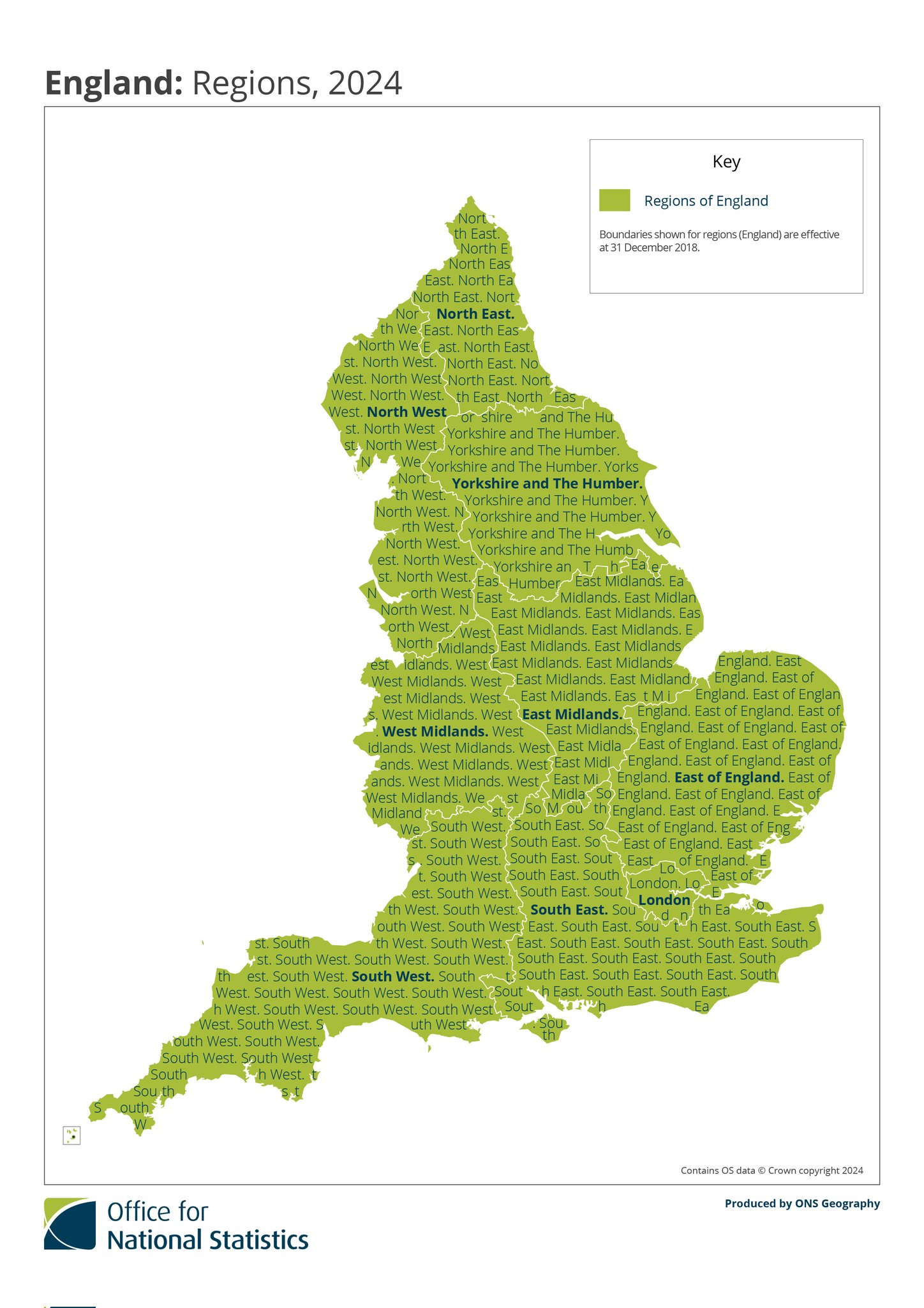 Map Showing Regions Of England