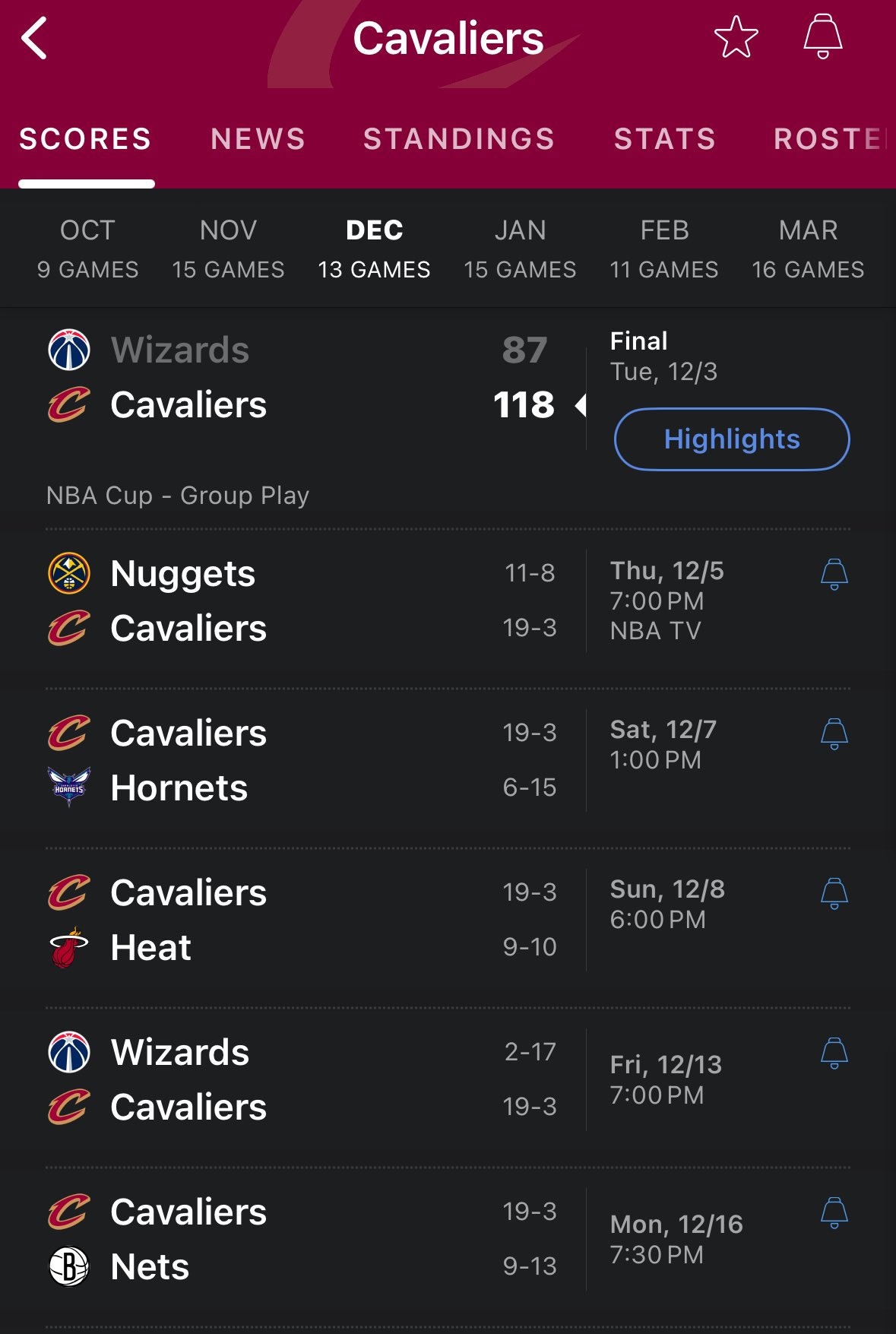 2016 Cleveland Cavaliers Schedule