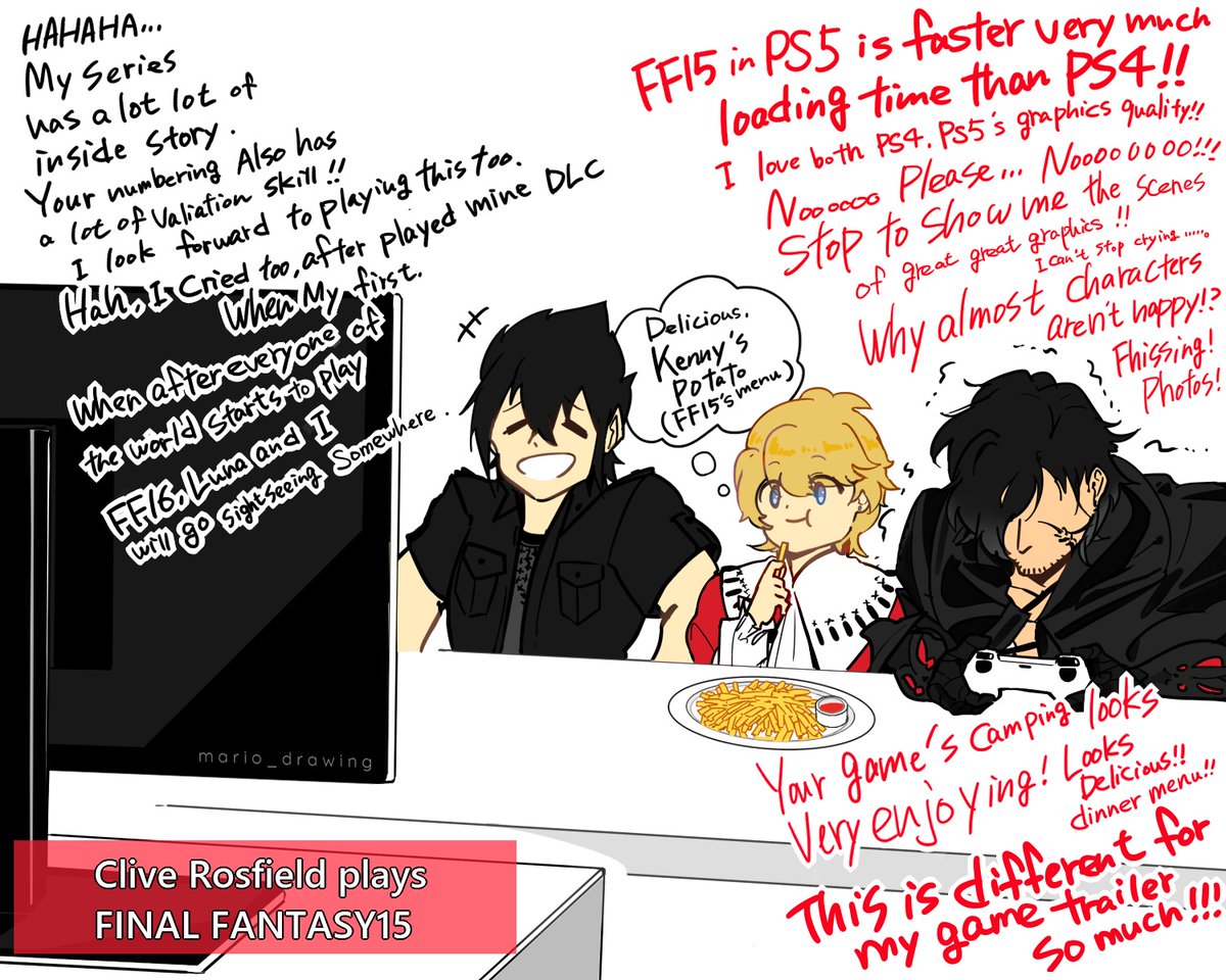 「#FF15 , #FF16 の主人公たちがお互いのゲームをプレイしてみた #FF15発売8周年記念祭 」まりお/Mario FF7R,FF16DionTerenceJoshua🫶の漫画