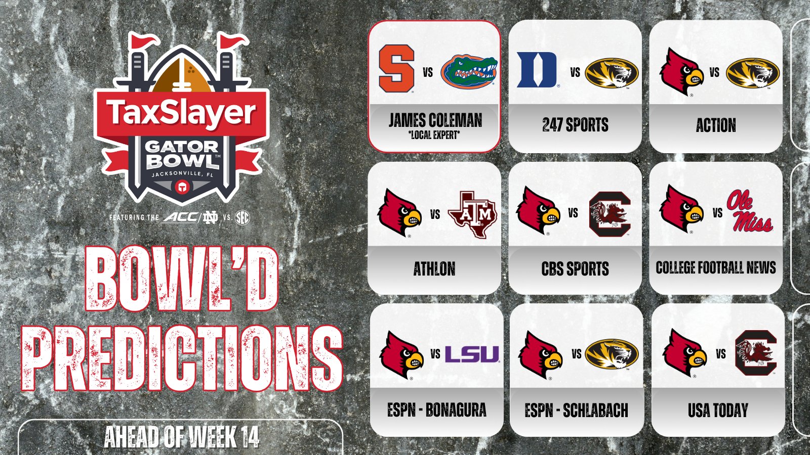 TaxSlayer Gator Bowl on X The last weekend of regular season play has begun Here s a sneak peek into who the media predict are going to be playing in primetime on