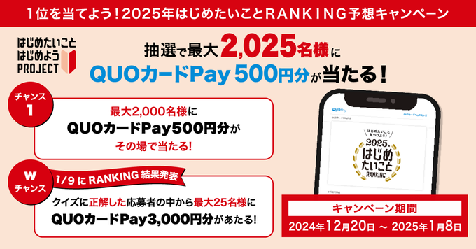 【その場で当たる】QUOカードPay500円分 QUOカードPay3000円分を2025名様にプレゼント【〆切2025年01月08日】 アコム