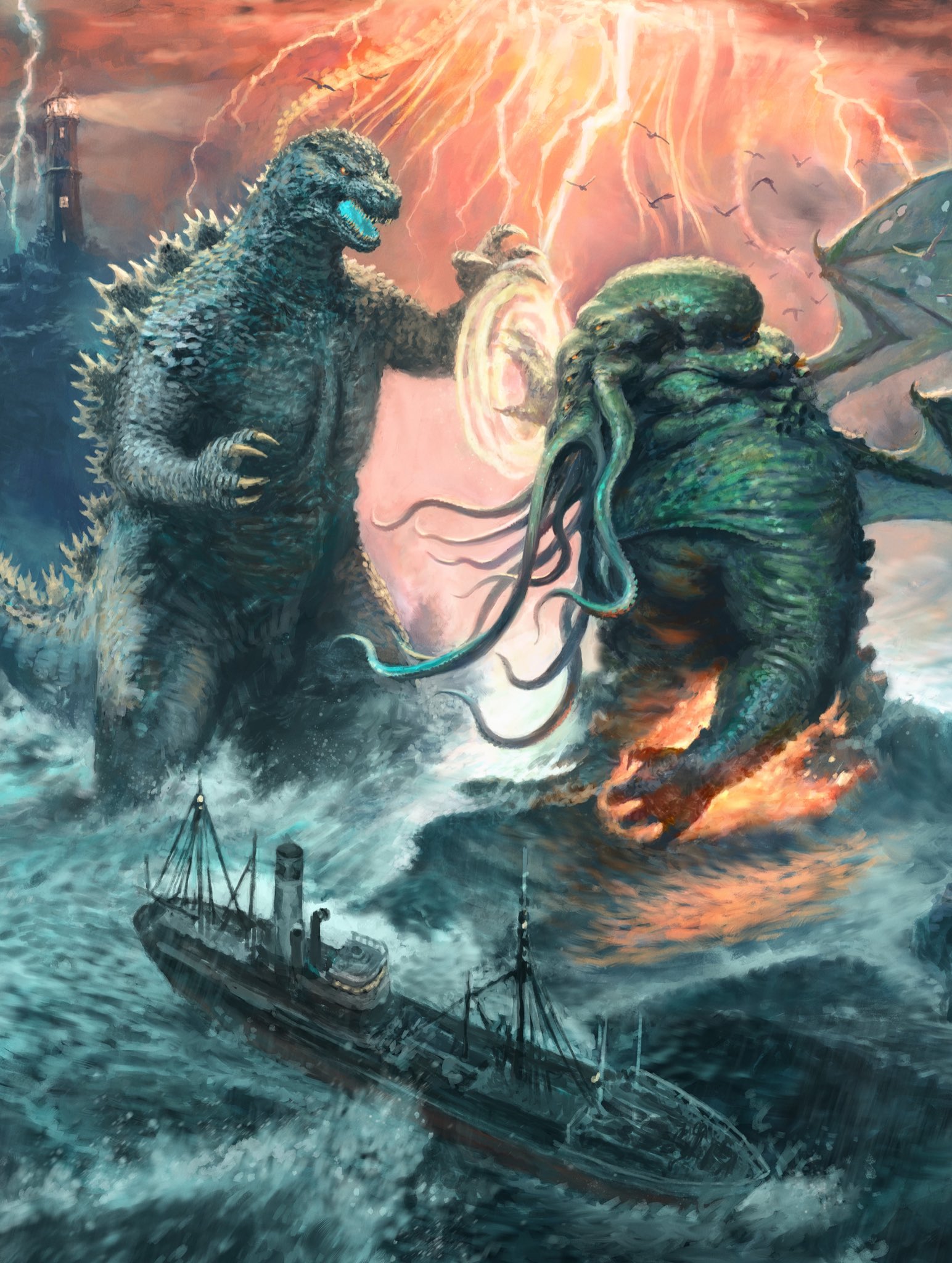 Godzilla Vs Cthulhu Poster Godzilla/Toho Collectibles Kaiju Battle
