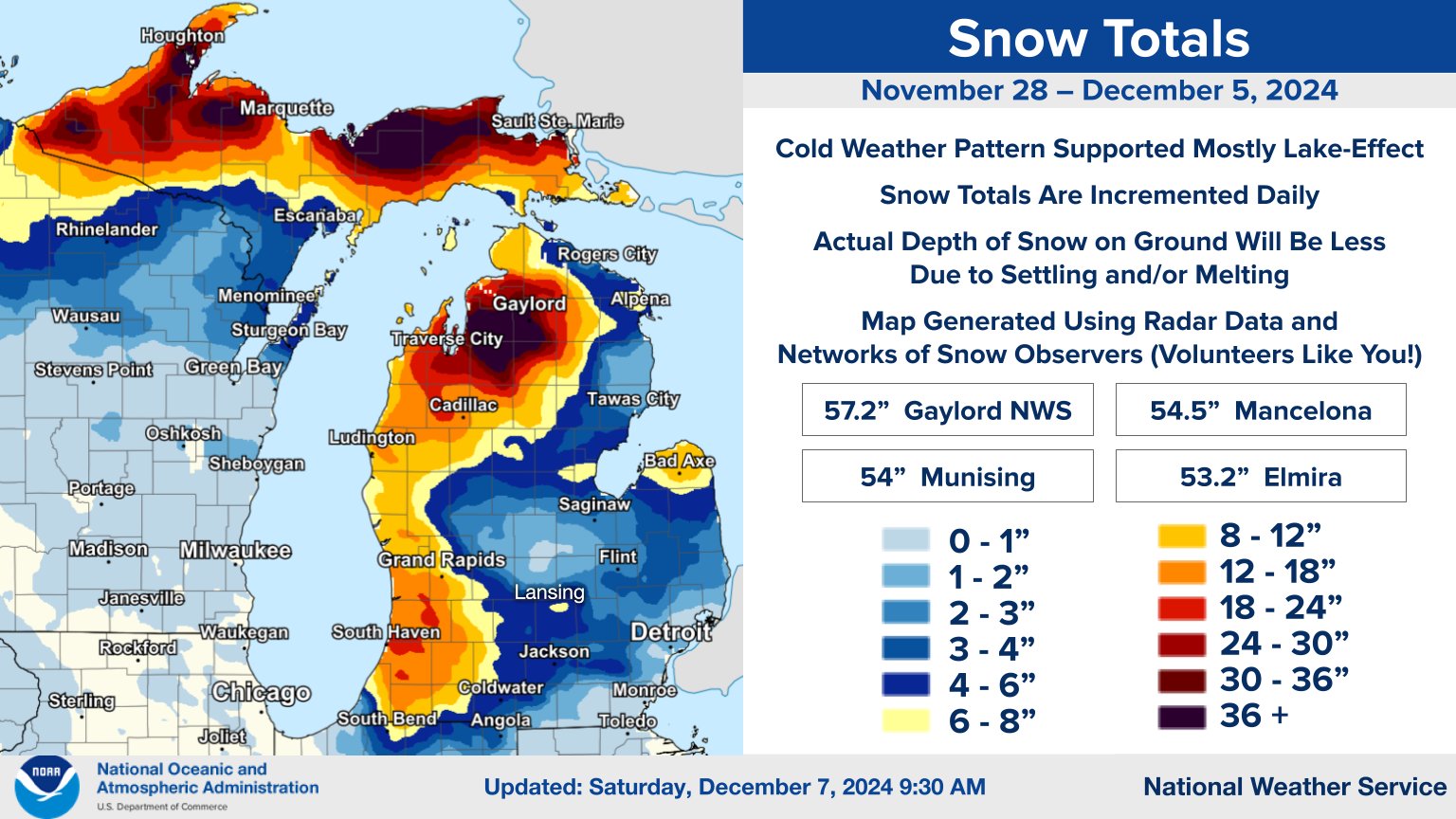Lake Effect Snowfall Annual Map