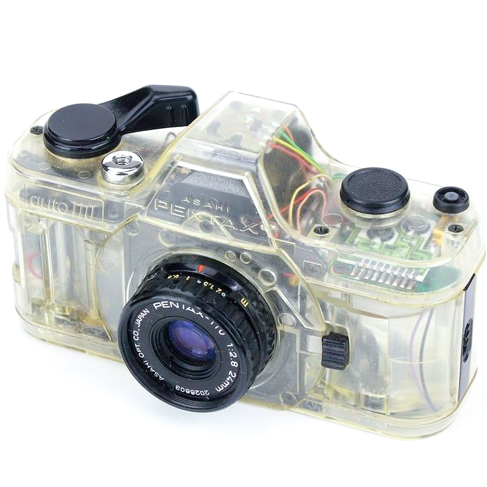 𝙗𝙡𝙖𝙣𝙠(@blankspac_e ):Pentax 110 Transparent Camera, Dealer Display (1978)