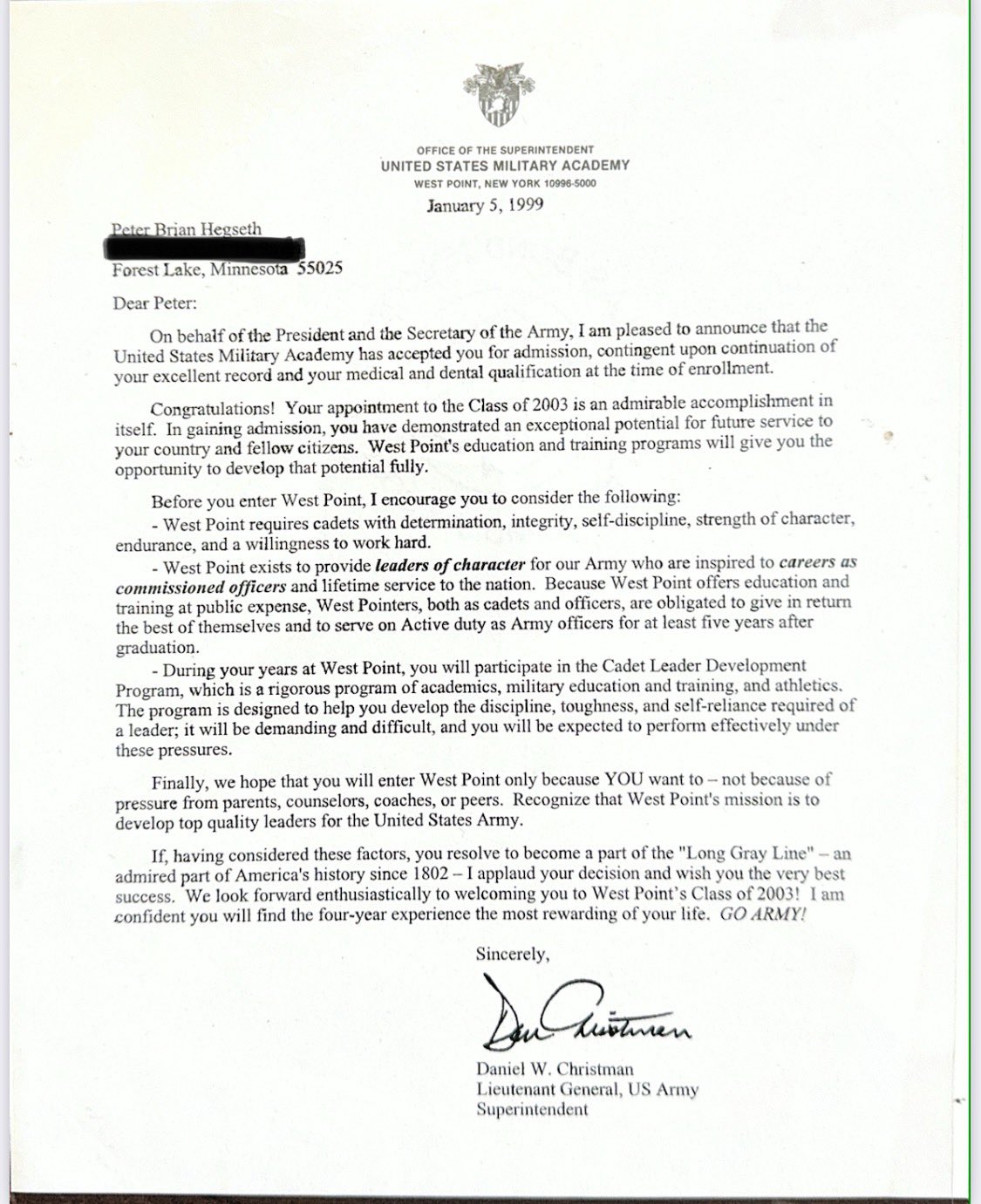 Army Acceptance Letter Template