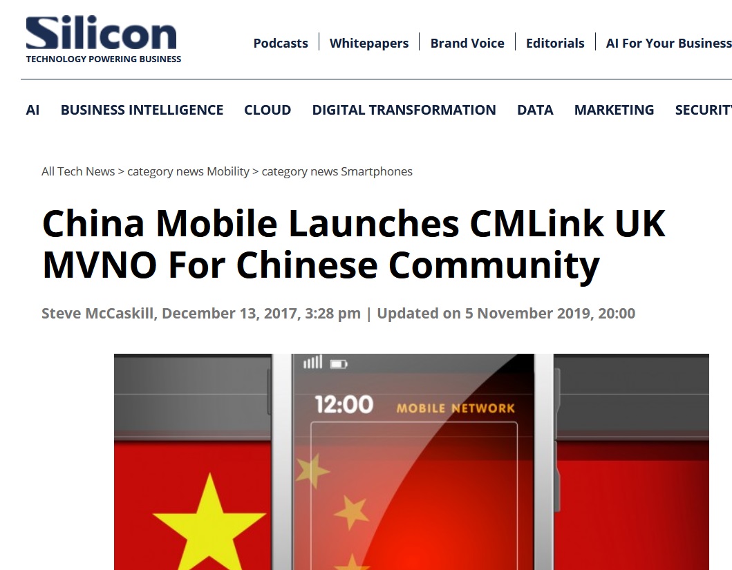 IFLYTEK is owned by China Mobile. 2017 : "China Mobile Launches CMLink UK MVNO For Chinese ...