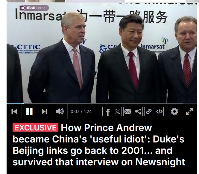 Daily Mail : "Prince Andrew was regarded as a 'useful idiot' by China ...
