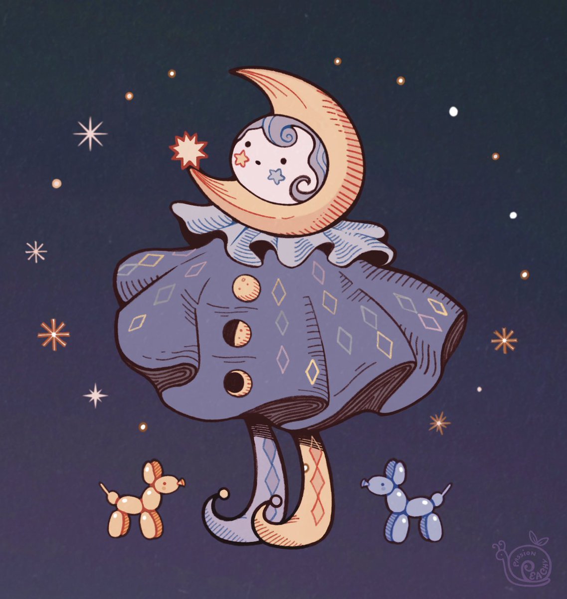 「silly moon clown/jester 」|a💤ulのイラスト