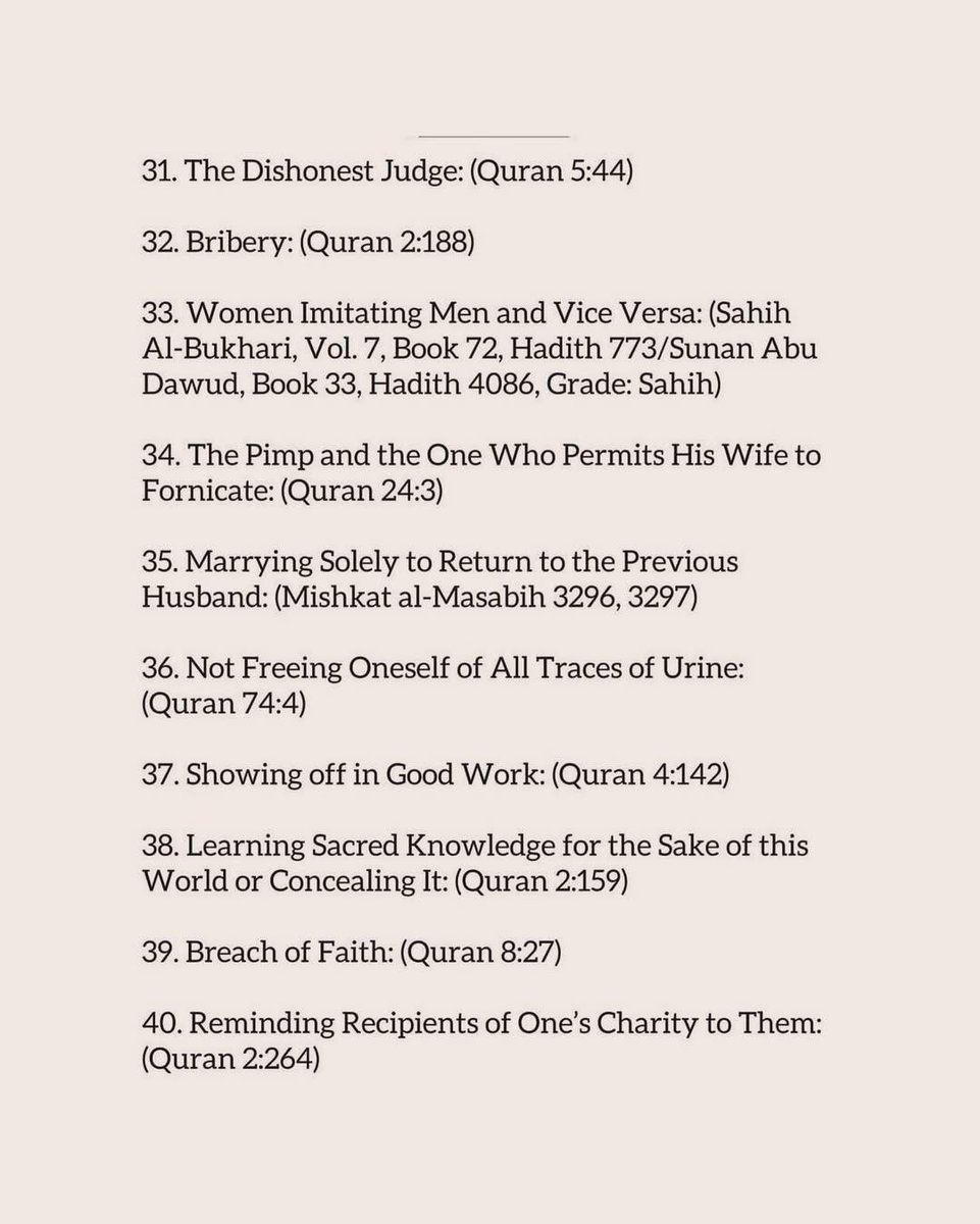 70 Major Sins in Islam... THREAD - Thread from Idris @7signxx - Rattibha